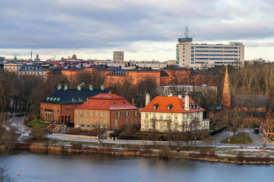 Stockholm waterfront with historic buildings in winter