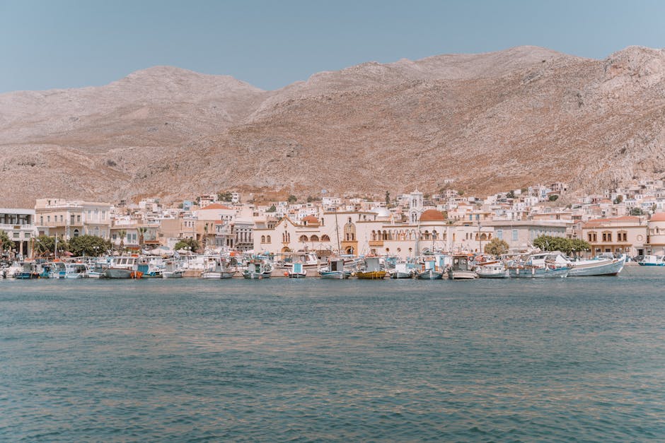 Greek island sunset view from the Symi waterfront