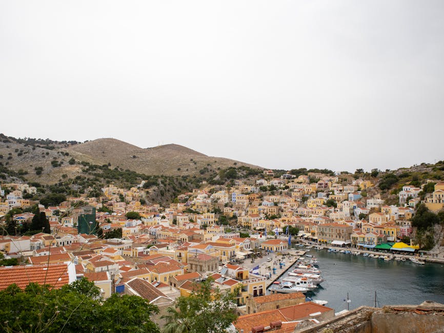 Traditional Symi architecture with distinctive neoclassical rooflines