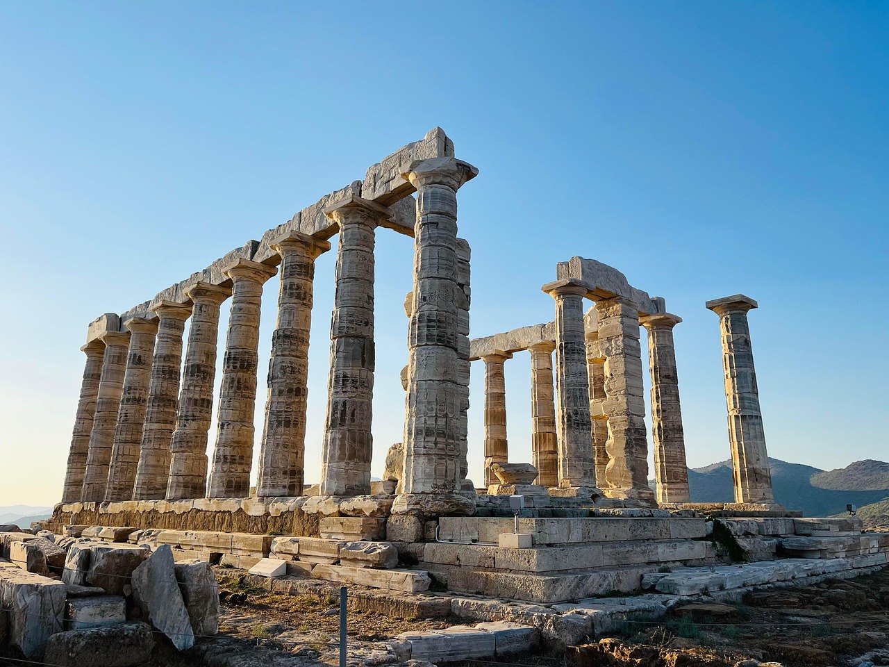 Temple architecture in Athens with classical columns