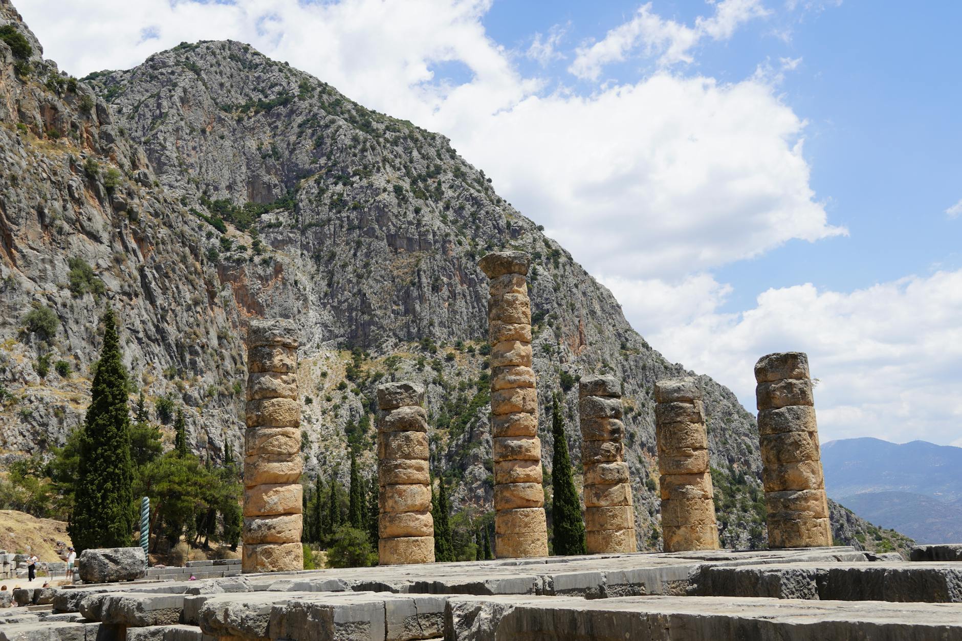 Ancient temple columns at Delphi in Greece