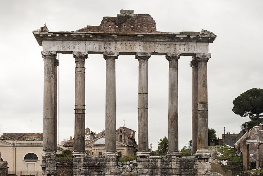 Temple of Saturn eight columns in the Roman Forum