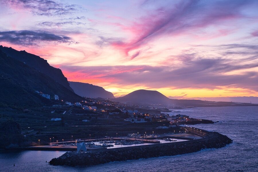 Tenerife coast at sunset with warm light