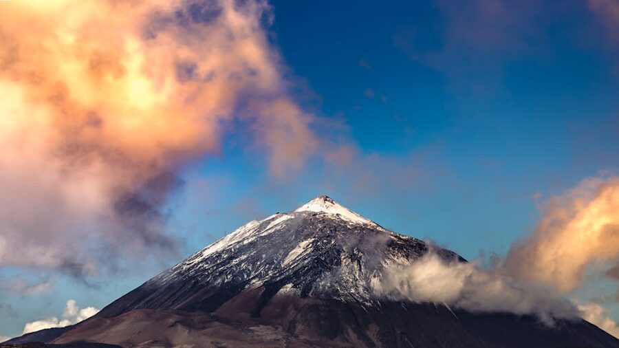 Mount Teide snow-capped peak at sunset