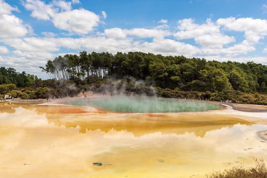 Outdoor thermal pool with mountain views