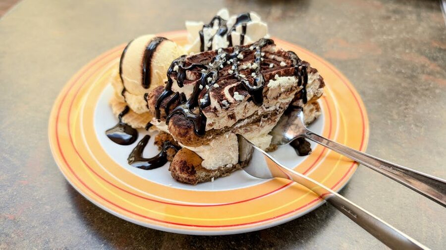 Tiramisu with chocolate drizzle