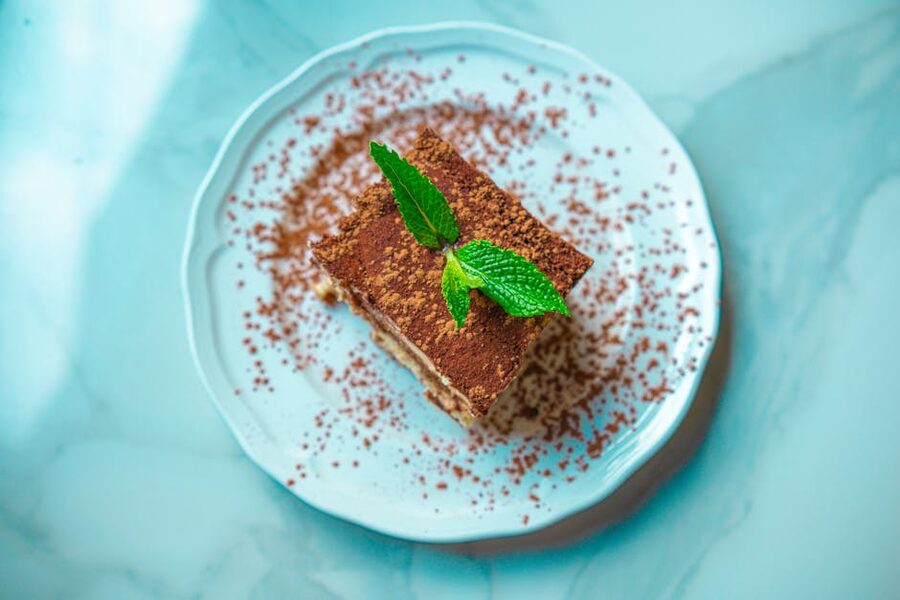 Slice of tiramisu garnished