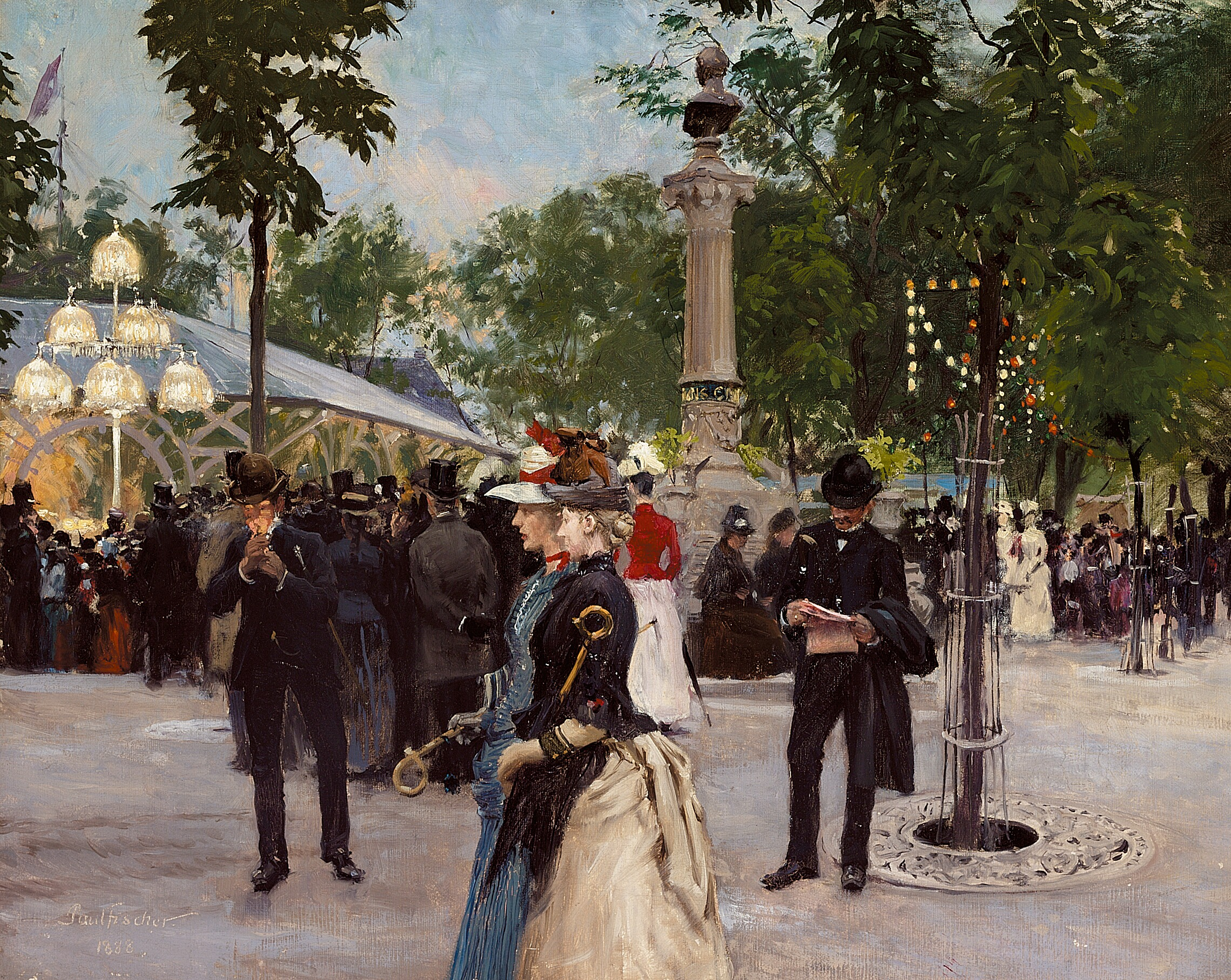 Paul Fischer painting of a summer evening at Tivoli Gardens in 1888