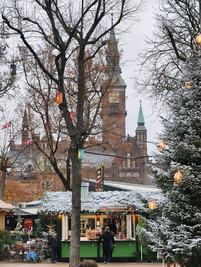 Snowy winter market scene at Tivoli Gardens Copenhagen
