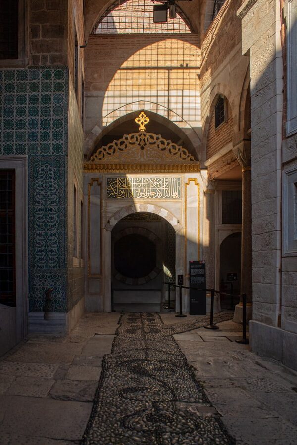 Sunlit corridor with Ottoman tile work inside the Topkapi Harem
