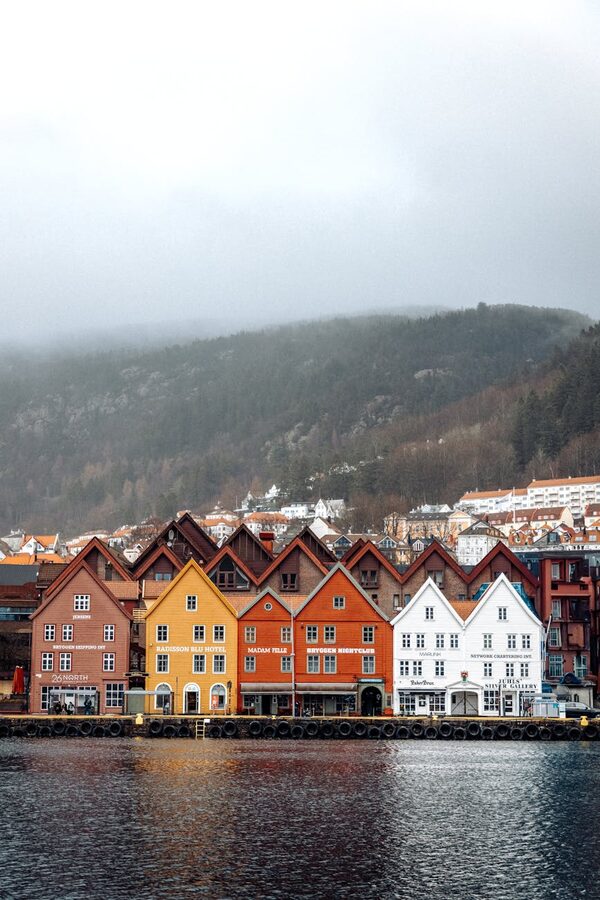 Traditional painted wooden houses along Bergen waterfront