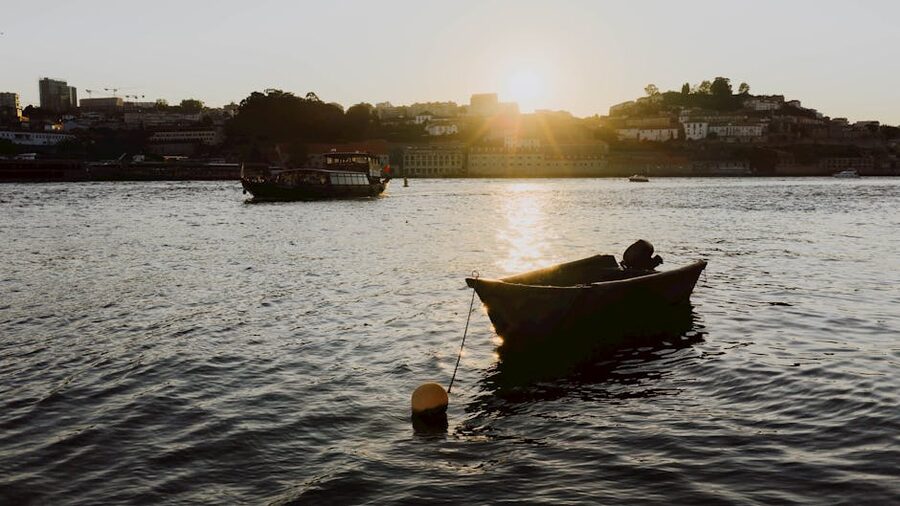 Porto Douro River sunset with boats