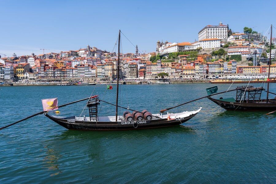 Porto townscape with traditional boats Douro