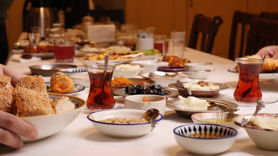 Turkish breakfast spread on table
