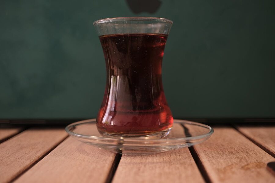 Traditional Turkish tea in tulip-shaped glass