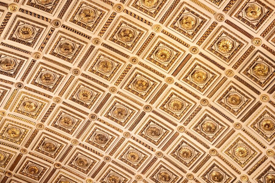 Detailed ceiling frescoes at the Uffizi Gallery