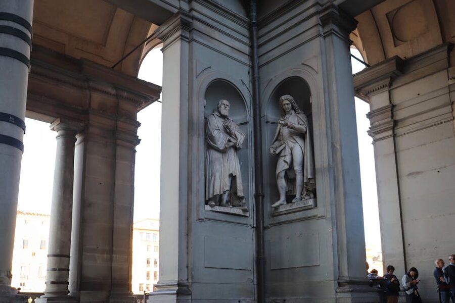 Renaissance statues outside the Uffizi Gallery in Florence