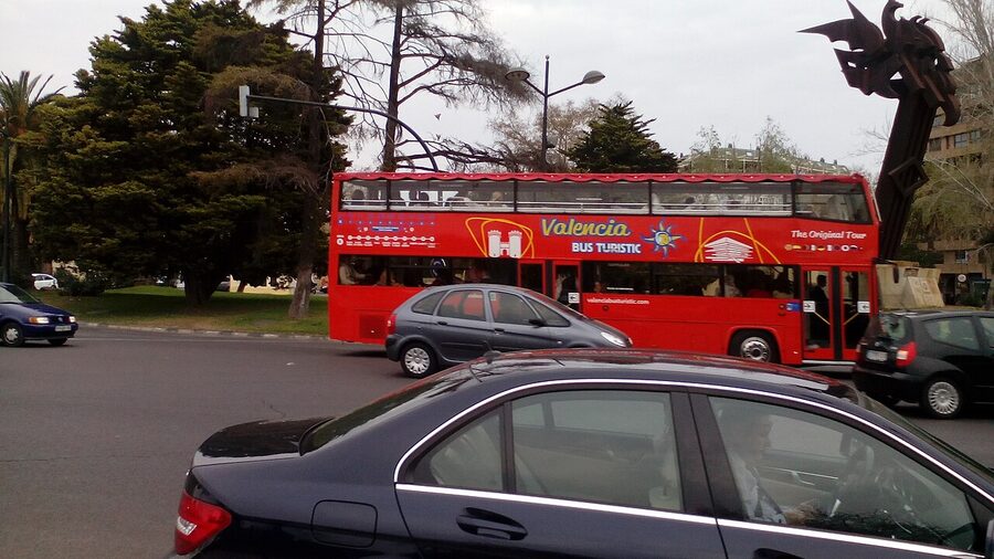 Red tourist bus Valencia city centre