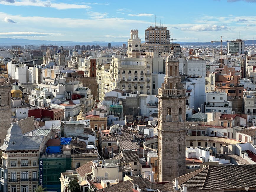 Aerial cityscape Valencia Spain historic architecture