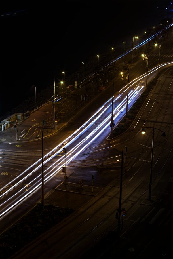 City street lights at night in Budapest
