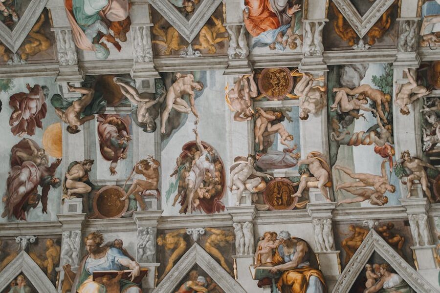 Close-up detail of Sistine Chapel ceiling frescoes by Michelangelo