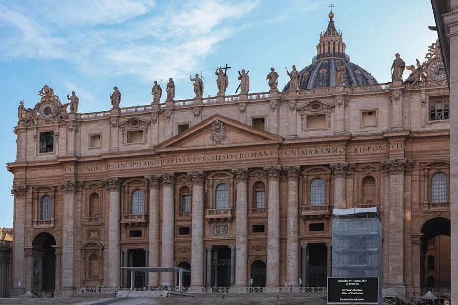 Front facade of St Peters Basilica in Vatican City