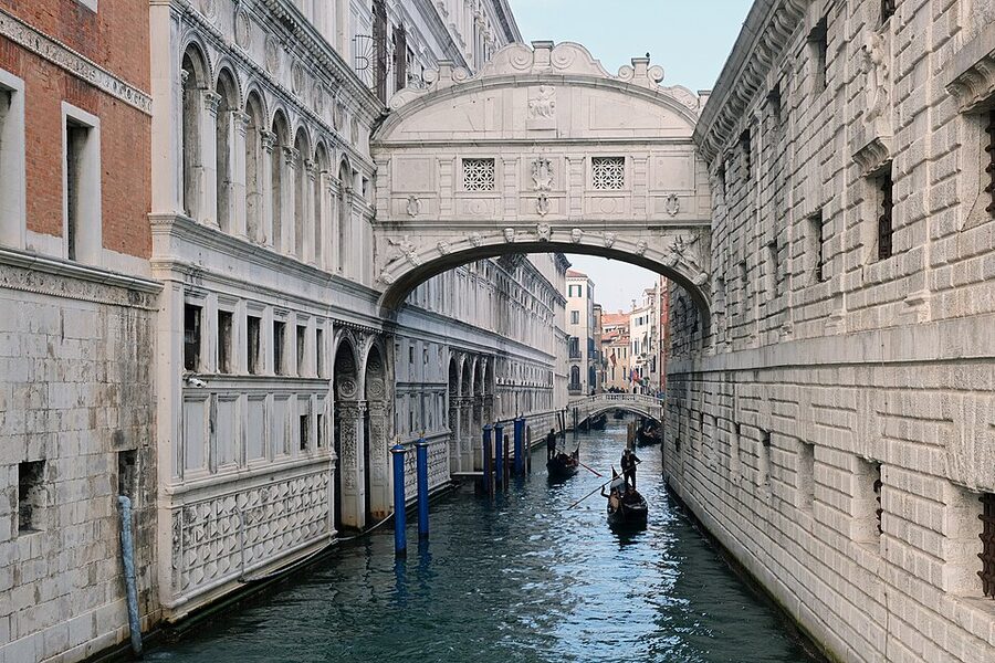 Venice Bridge of Sighs seen from the sea facade