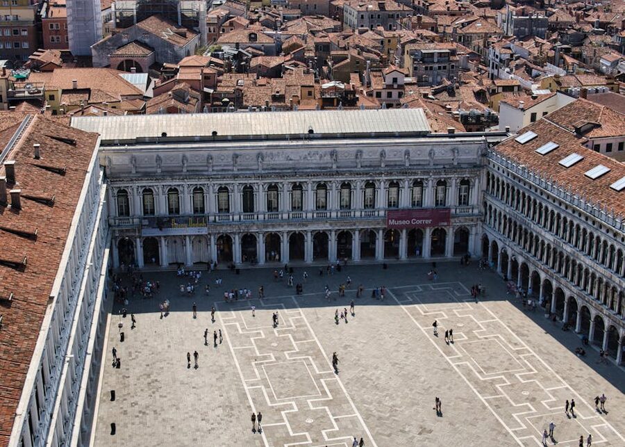 Aerial view of Venice Correr Museum and St Marks Square