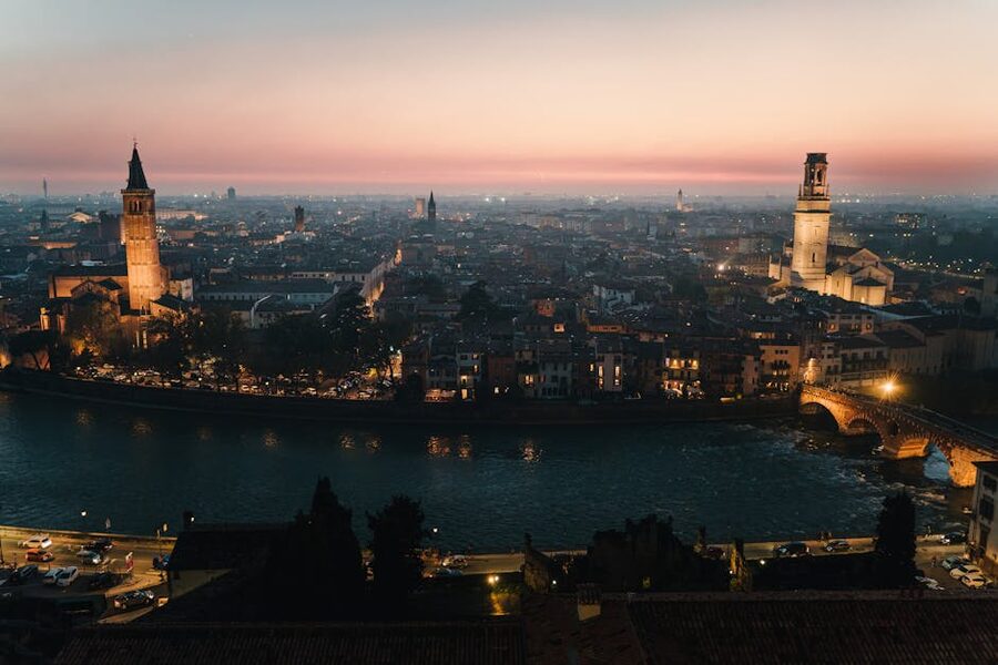 Verona skyline at sunset