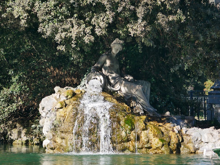 Fountain with nymph statue at Villa Borghese park