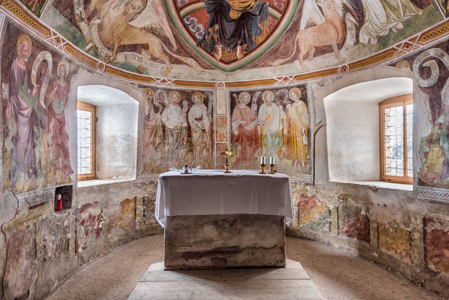 Gothic church interior with vaulted ceiling