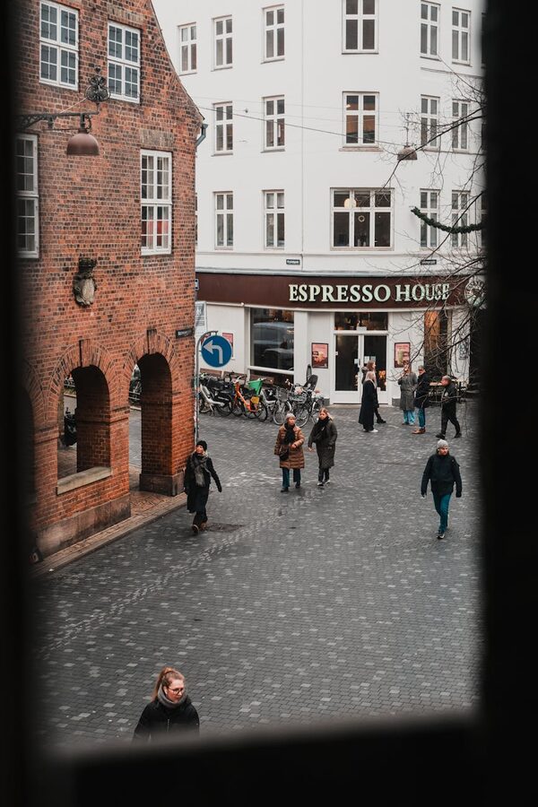 Cobblestone street espresso house Italy