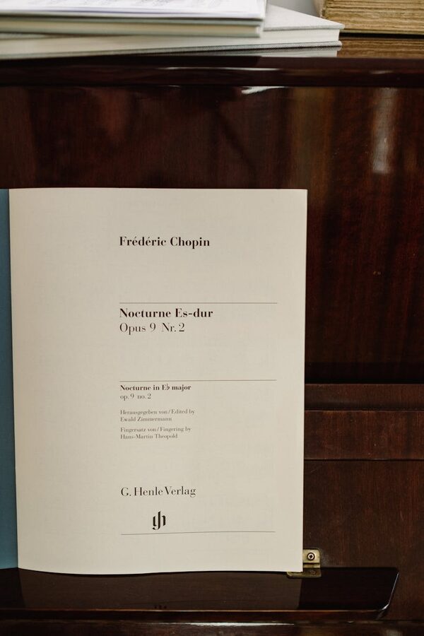 Chopin sheet music on a piano