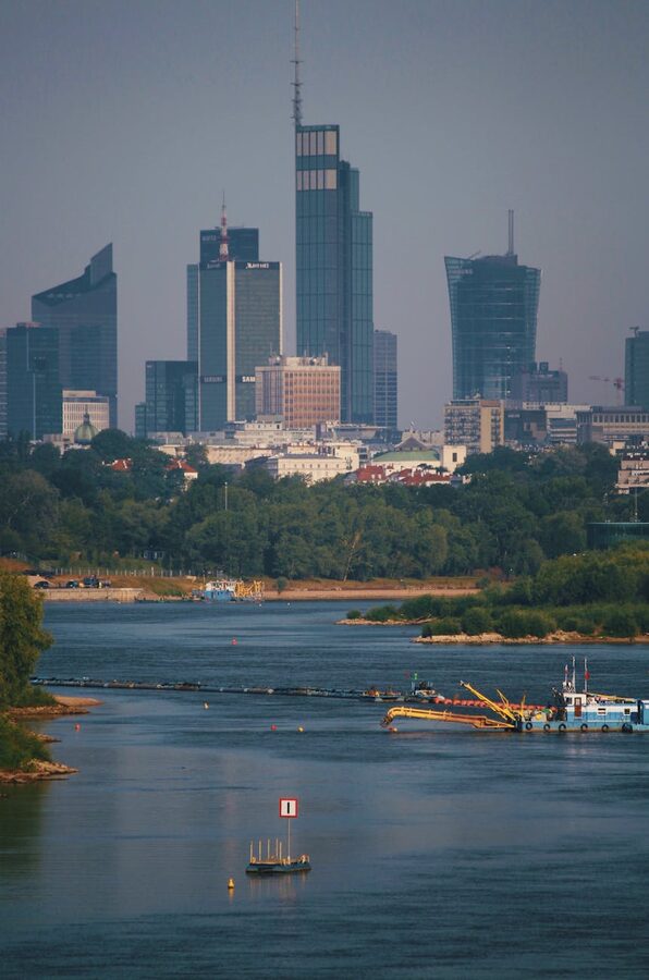 Warsaw skyline along the Vistula River