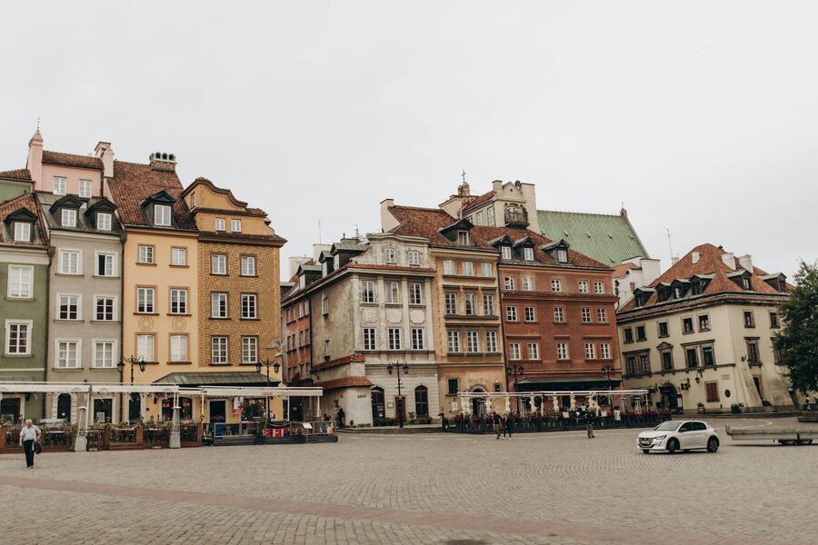 Historical buildings in Warsaw Old Town square