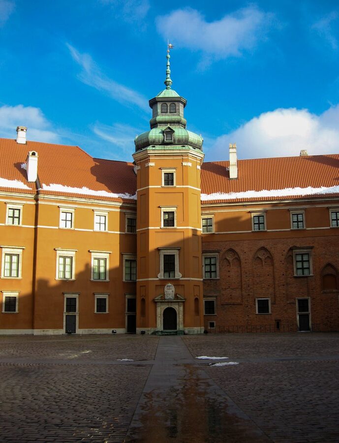 Warsaw Castle tower in winter sunlight
