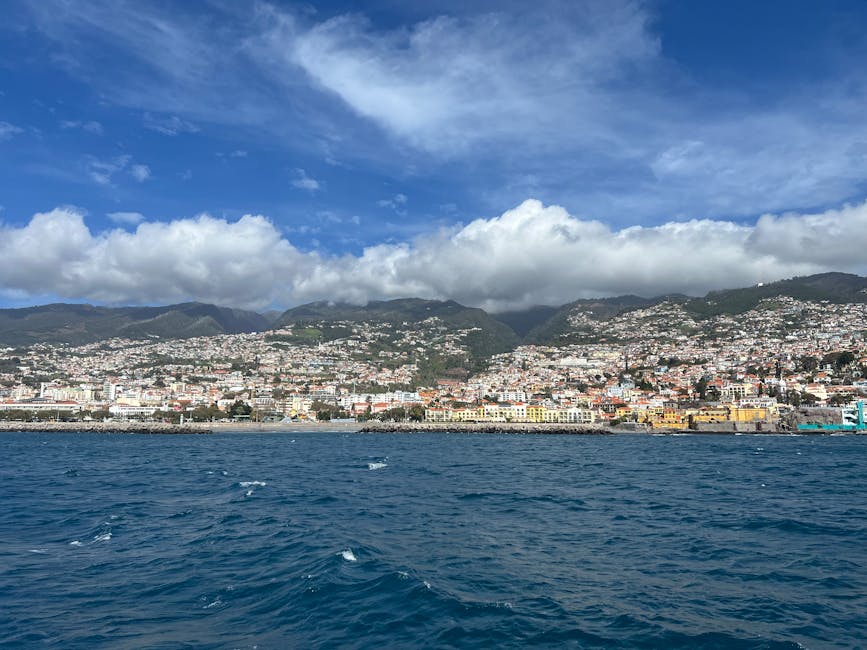 Funchal coast mountains and blue ocean