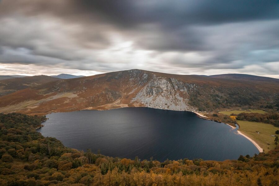 Lough Tay lake with autumnal hills in County Wicklow Ireland