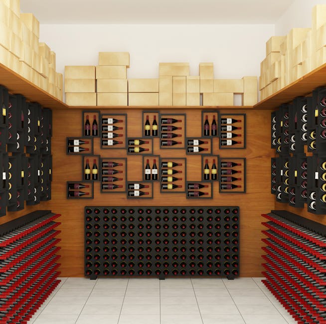 Wine bottles in cellar wooden racks
