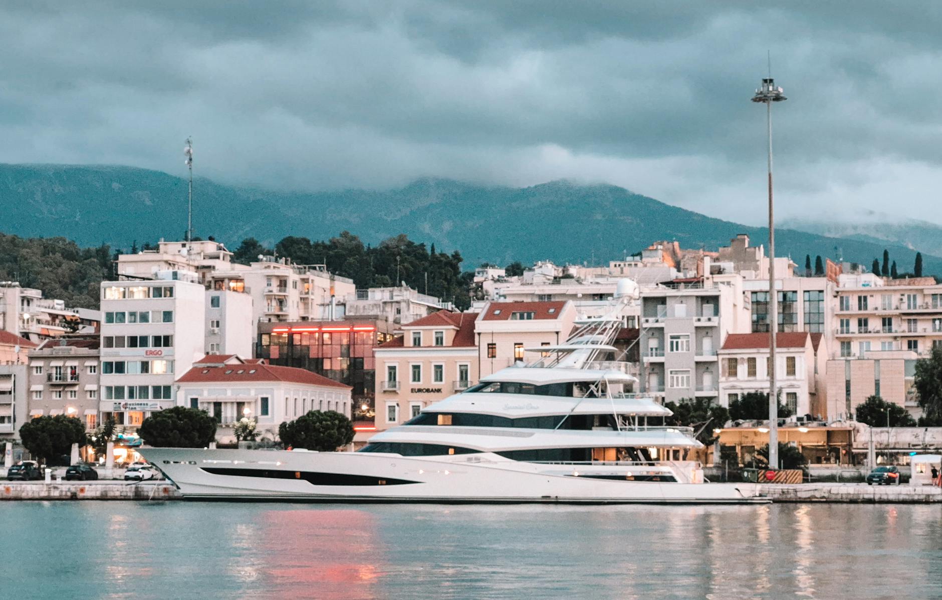 Yacht docked at a Greek port