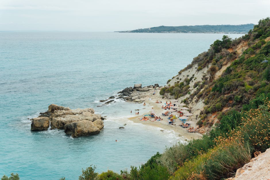 Blue sea meeting limestone cliffs on the Zakynthos coast
