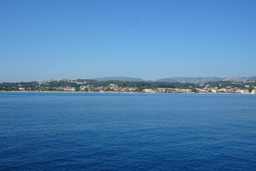Peaceful view of Zakynthos Island coastline with calm sea