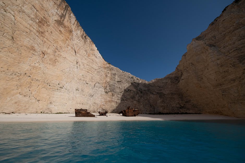 White limestone cliffs along the Zakynthos coastline