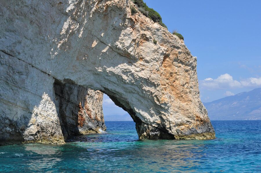 Rocky arch formation along the coast of Zakynthos