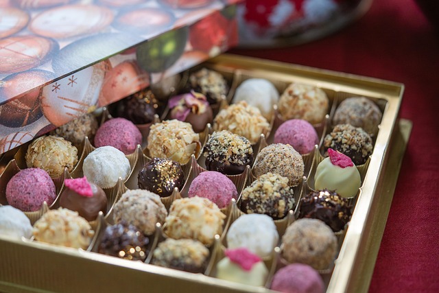 Chocolate truffles arranged as a gift presentation