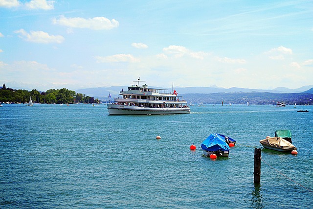 Boats on Lake Zurich on a sunny summer day