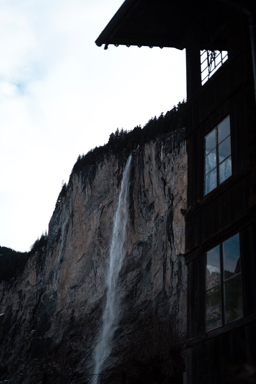 Lauterbrunnen waterfall cascading down rocky cliffs
