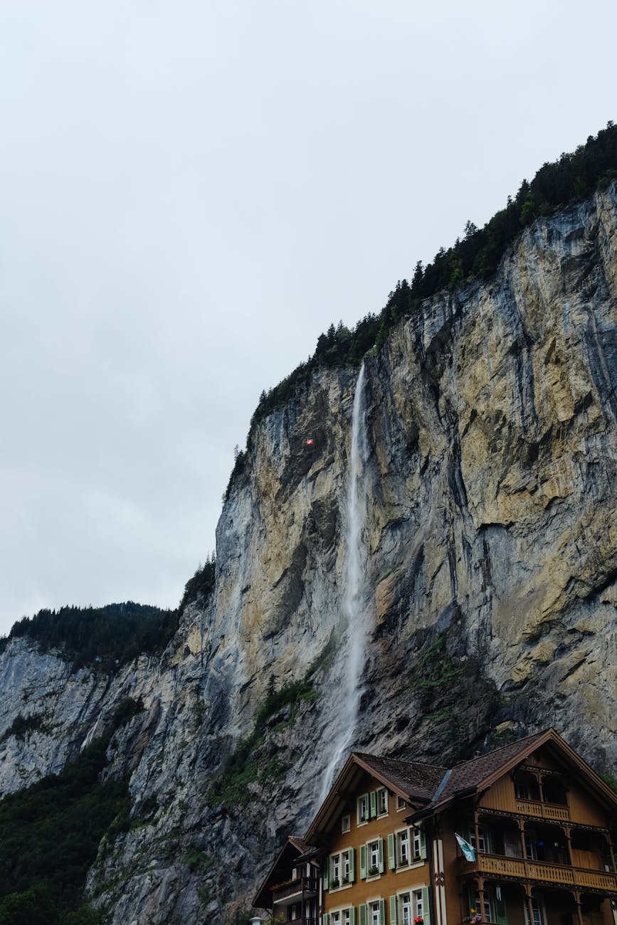 Powerful waterfall cascading down a steep cliff